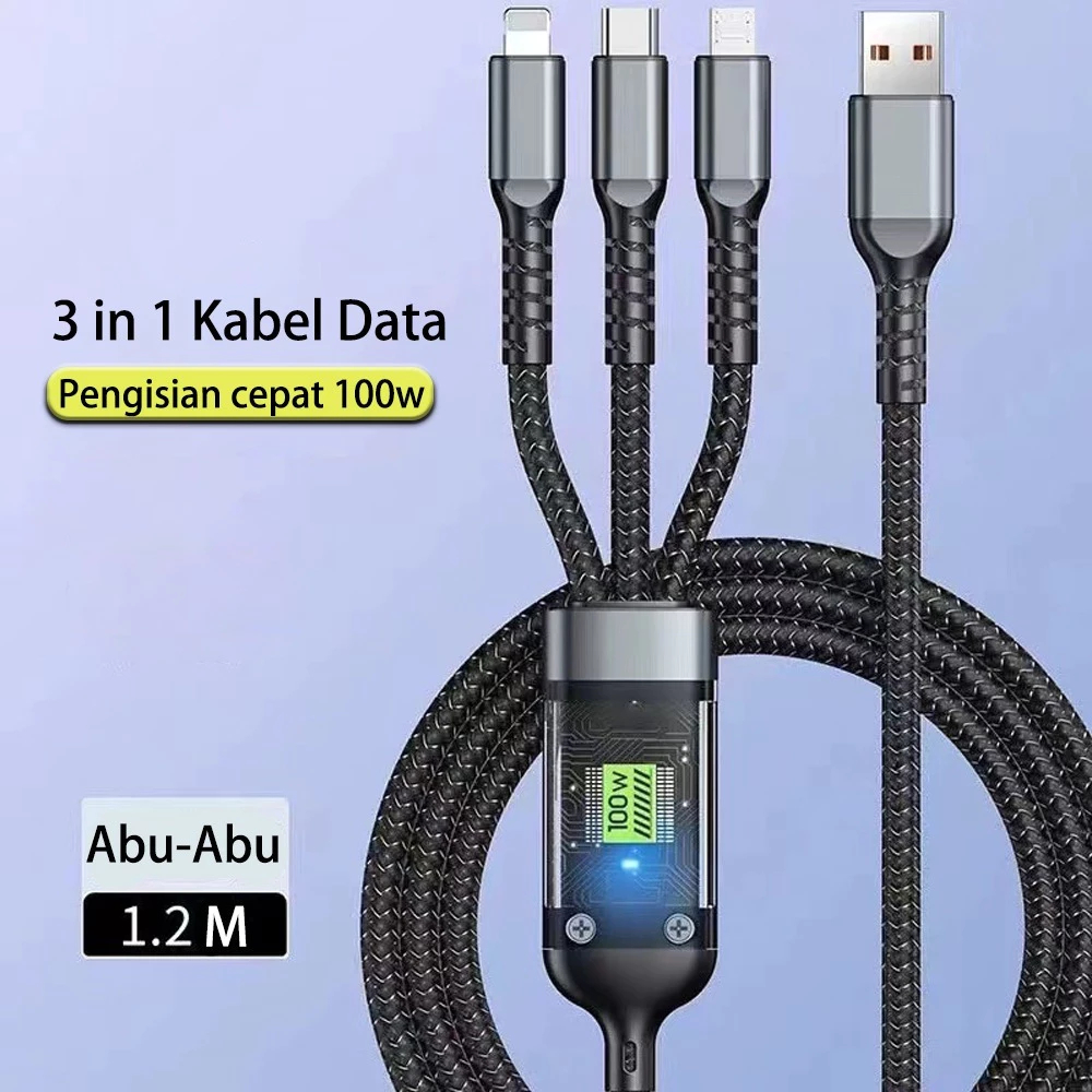 Jual Kabel Data 3 in 1 Fast Charging 100W USB to Lightning, Type C, dan ...