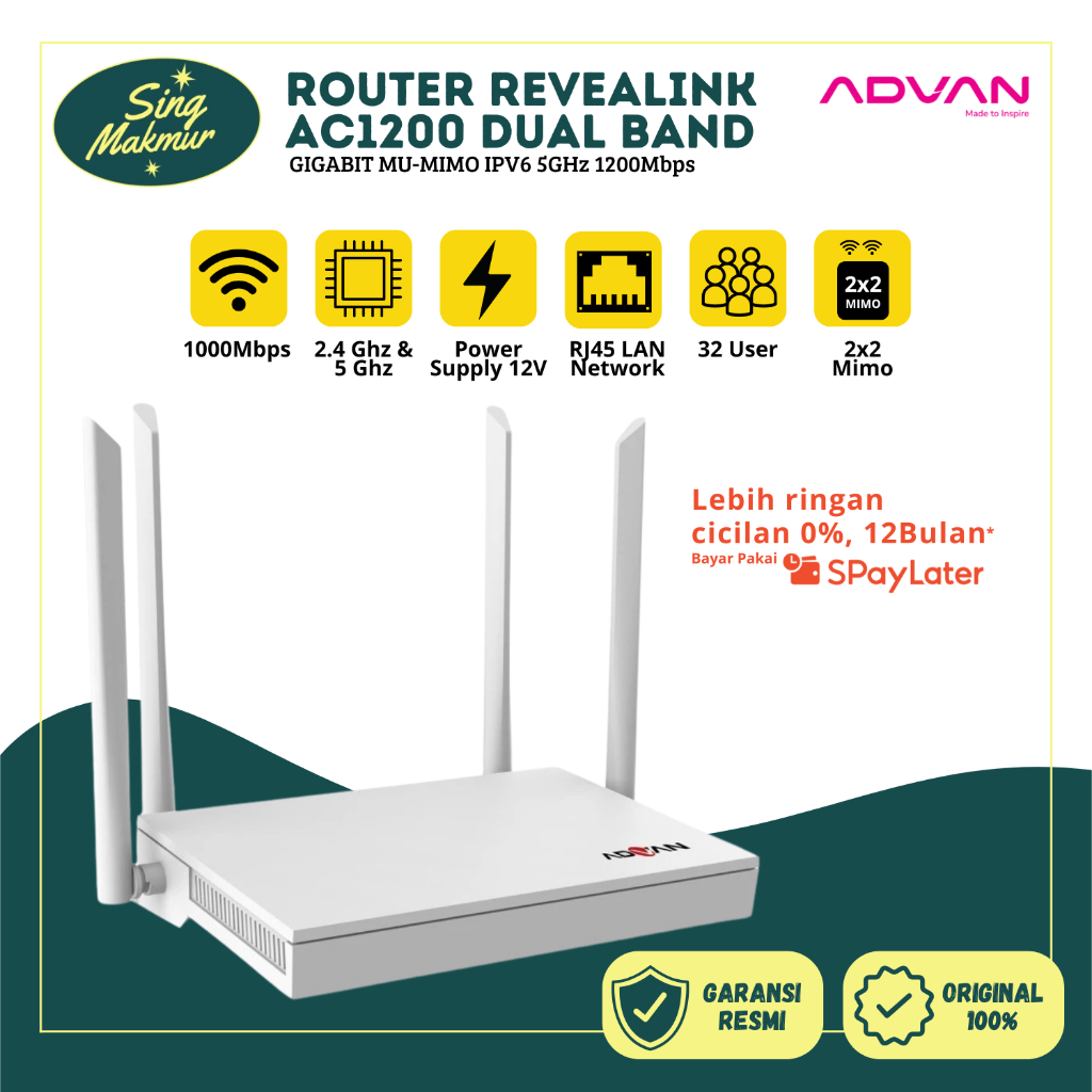 Jual ADVAN REVEALINK Dual Band Router Wireless AC1200 WIFI 5 GIGABIT MU ...
