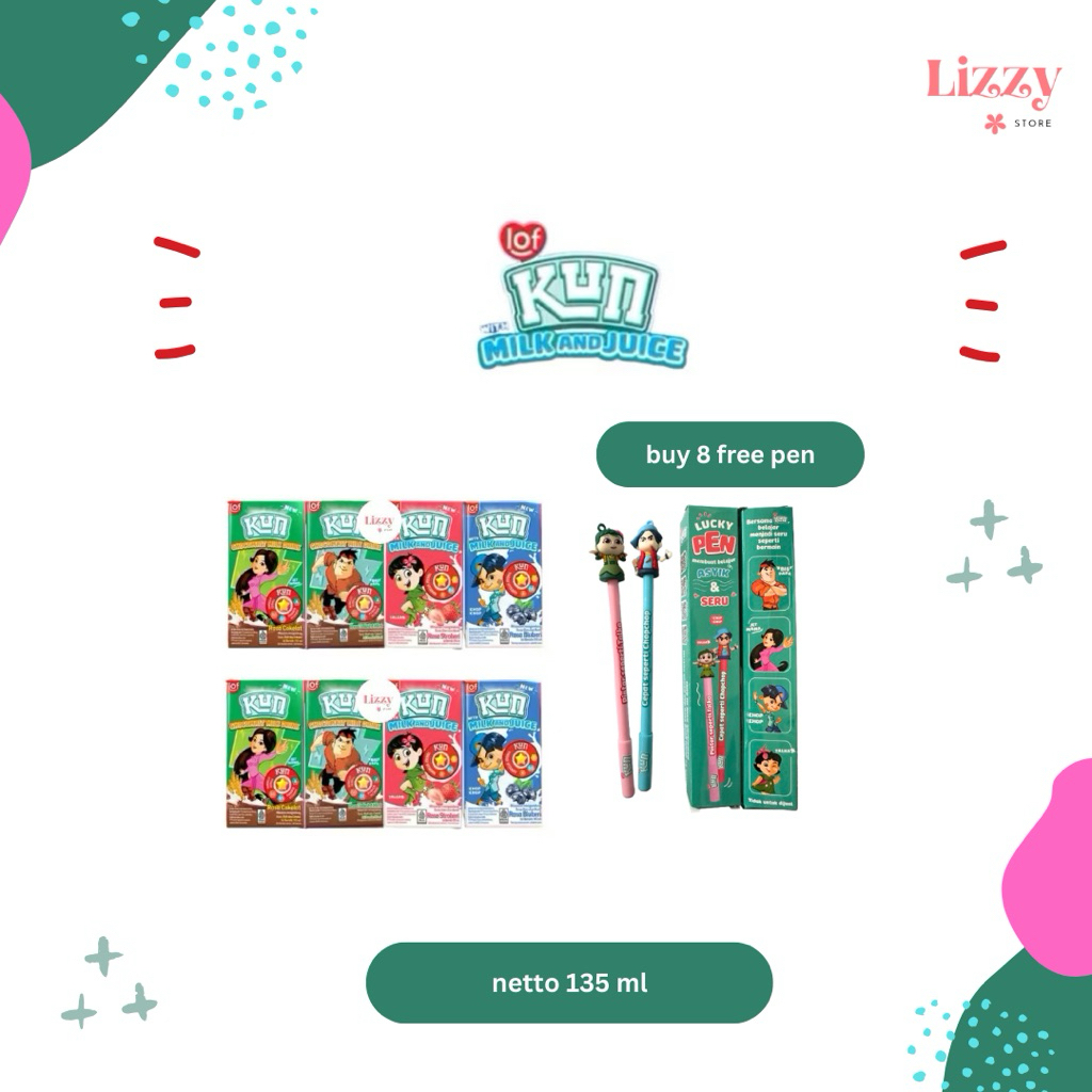 Jual Lof Kun Milk and Juice Susu UHT 110ml buy 8 get 1 lucky pen ...