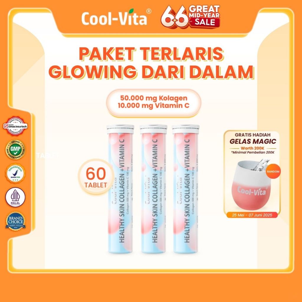 Jual Best Selling [60 Tablet] Coolvita Paket Cerah Bersinar 30 Hari Collagen Vitamin C ...