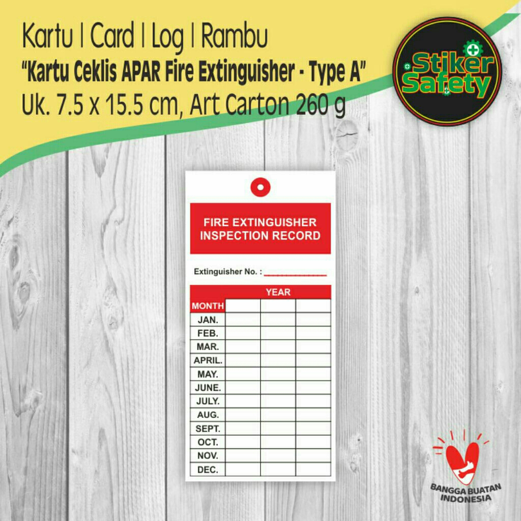 Jual Kartu Log Ceklis Perawatan APAR | Fire Extinguisher Record - Tipe ...