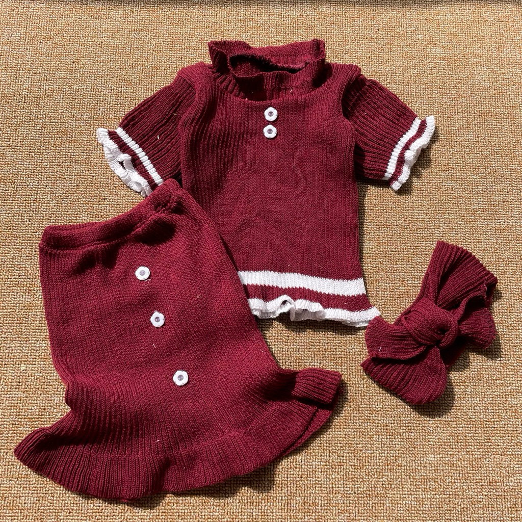 Jual set ROK 3 in 1 rajut BAJU ROK BANDO polos 0-3 bulan | Shopee Indonesia