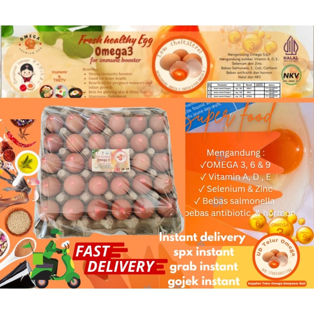 Jual telur ayam omega 3, 6 & 9 per tray isi 30 butir fresh || orange ...