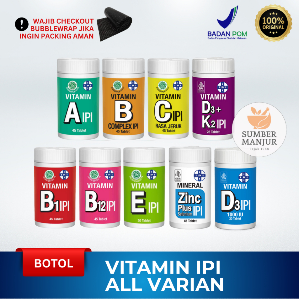 Jual VITAMIN IPI ALL VARIAN [B COMPLEX IPI/ A IPI/ D3 IPI/ ZINC IPI/ E IPI/ B1 IPI/ B12 IPI/ C ...