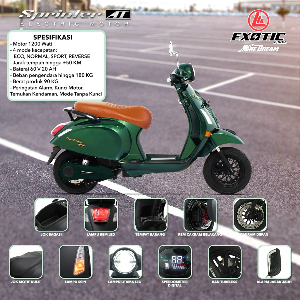 Jual motor listrik e Motor Ecotic sprinter AT 1200W Bat.60Vx20AH ...