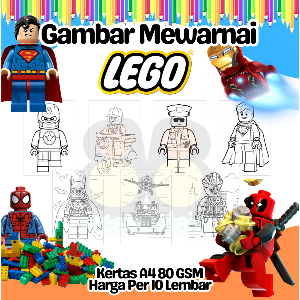 Jual 10 Lembar Kertas A4 Gambar Mewarnai Tema LEGO Termurah - Anak Anak ...