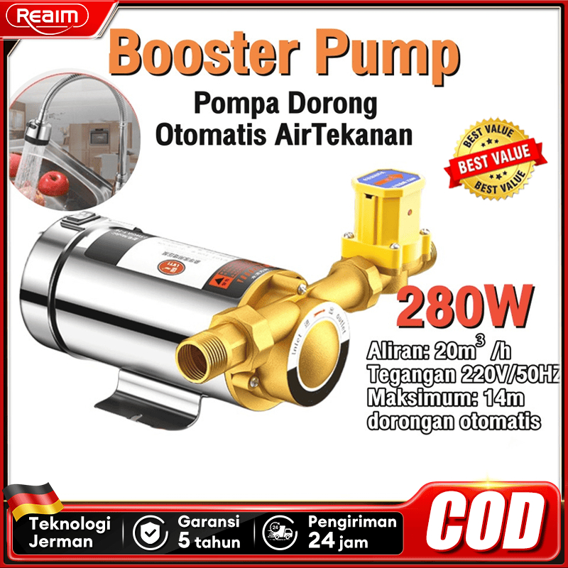 Jual Reaim 280 Watt Pompa Pendorong Tekanan Pompa Booster Otomatis Air Shower Water Heater ...