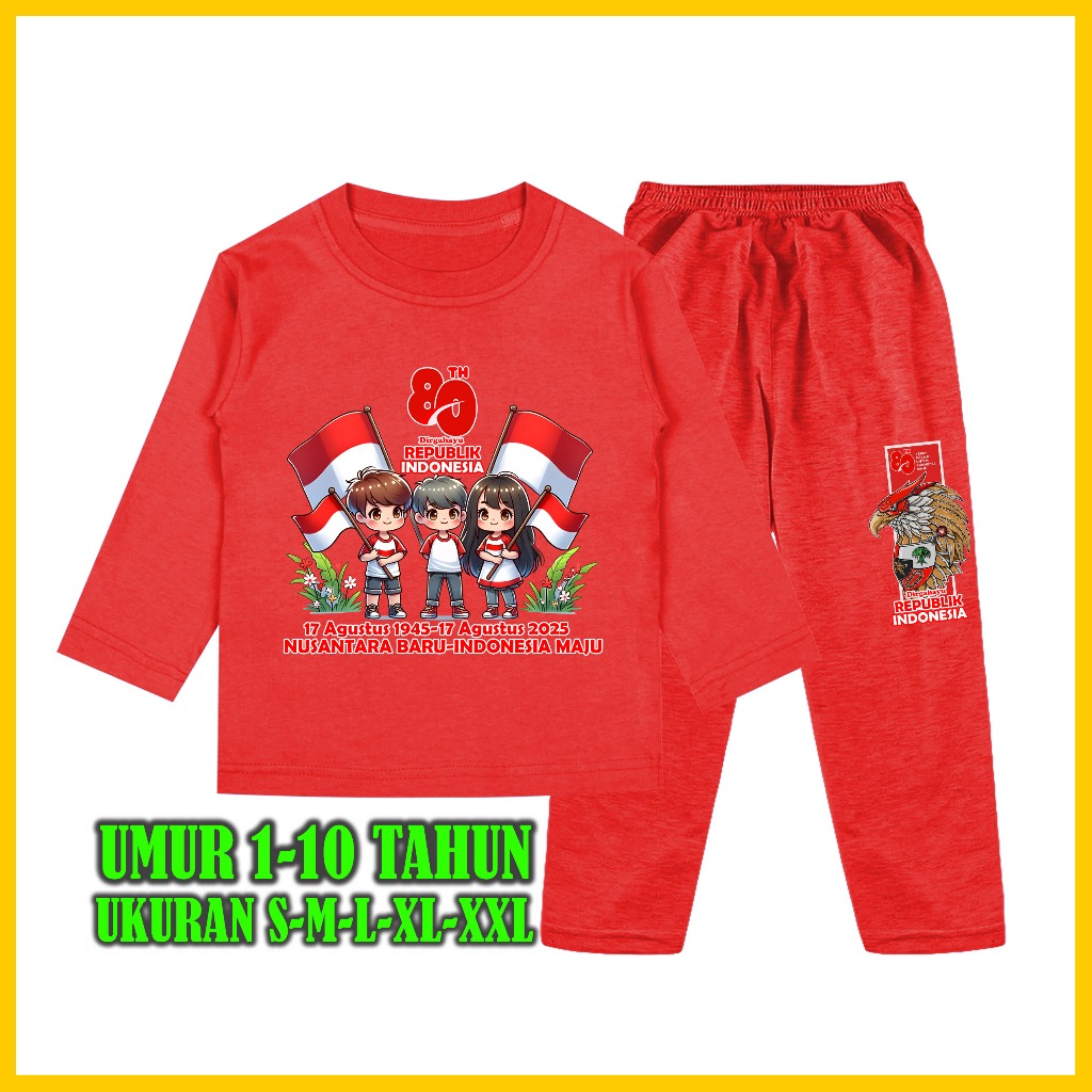 Jual Setelan Baju Tidur Anak Gambar 17 Agustus 2025 Nusantara Baru HUT ke-80 RI Piyama lengan ...
