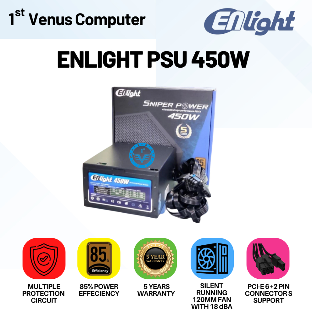 Jual Enlight Sniper Power 450 Watt 80+ Bronze | PSU 450W Resmi Original ...