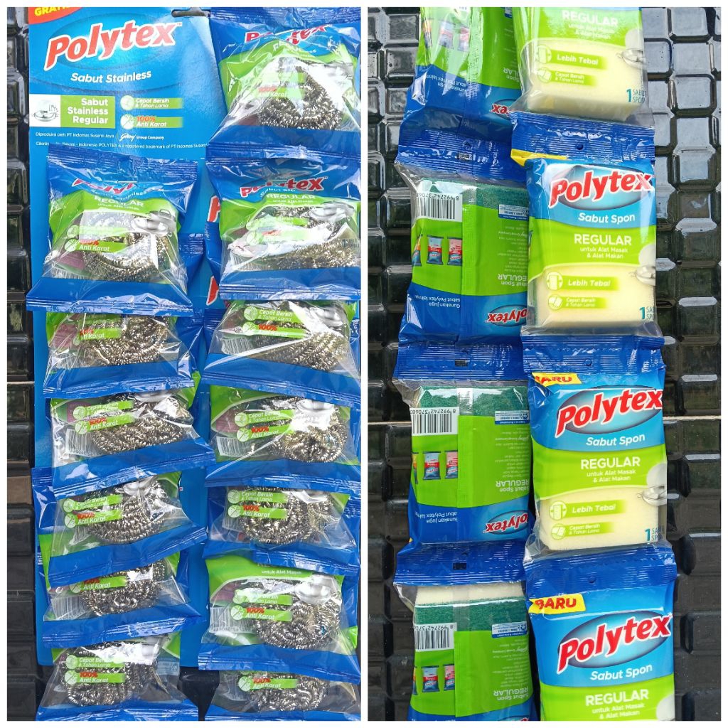Jual 1 LUSIN / 12 PCS Busa Cuci Piring Polytex Sabut kawat Polytex ...