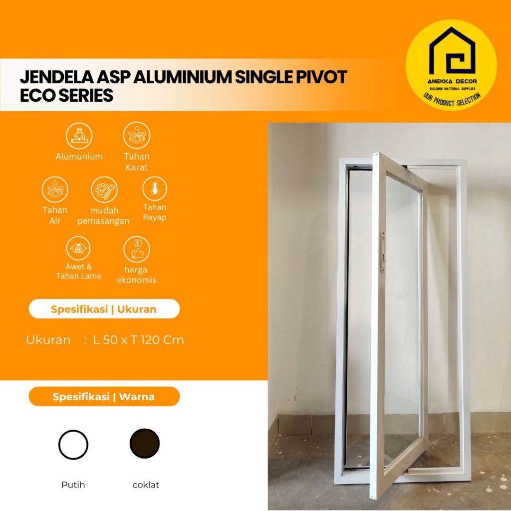 Jual ASP Jendela Aluminium Pivot Eco 02 series ukuran 50 x 120 Cm ...