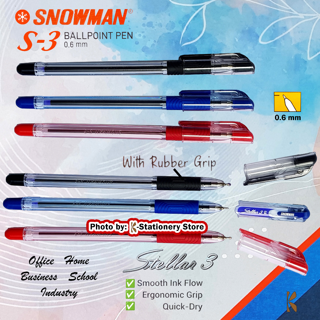 Jual Original Snowman Ballpoint Pen type S-3 — Semi Gel 0.6 mm — HITAM ...