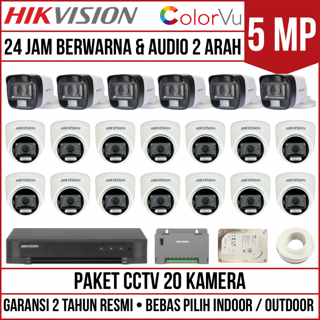 Jual PAKET CCTV HIKVISION COLORVU 5MP 3K 32 CHANNEL 20 CAMERA TWO WAY ...