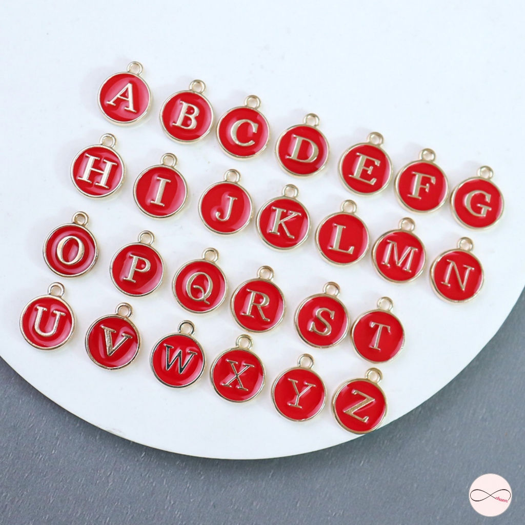 Jual Liontin Huruf Epoxy Warna Merah Tulisan Gold Liontin Alfabet A-Z ...