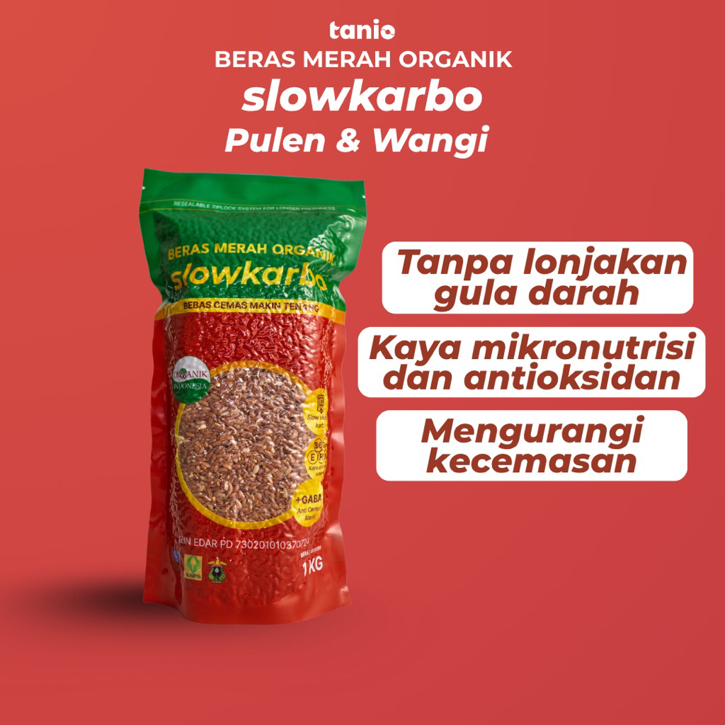 Jual Beras Merah Organik Slowkarbo Pulen dan Wangi 1kg | Shopee Indonesia