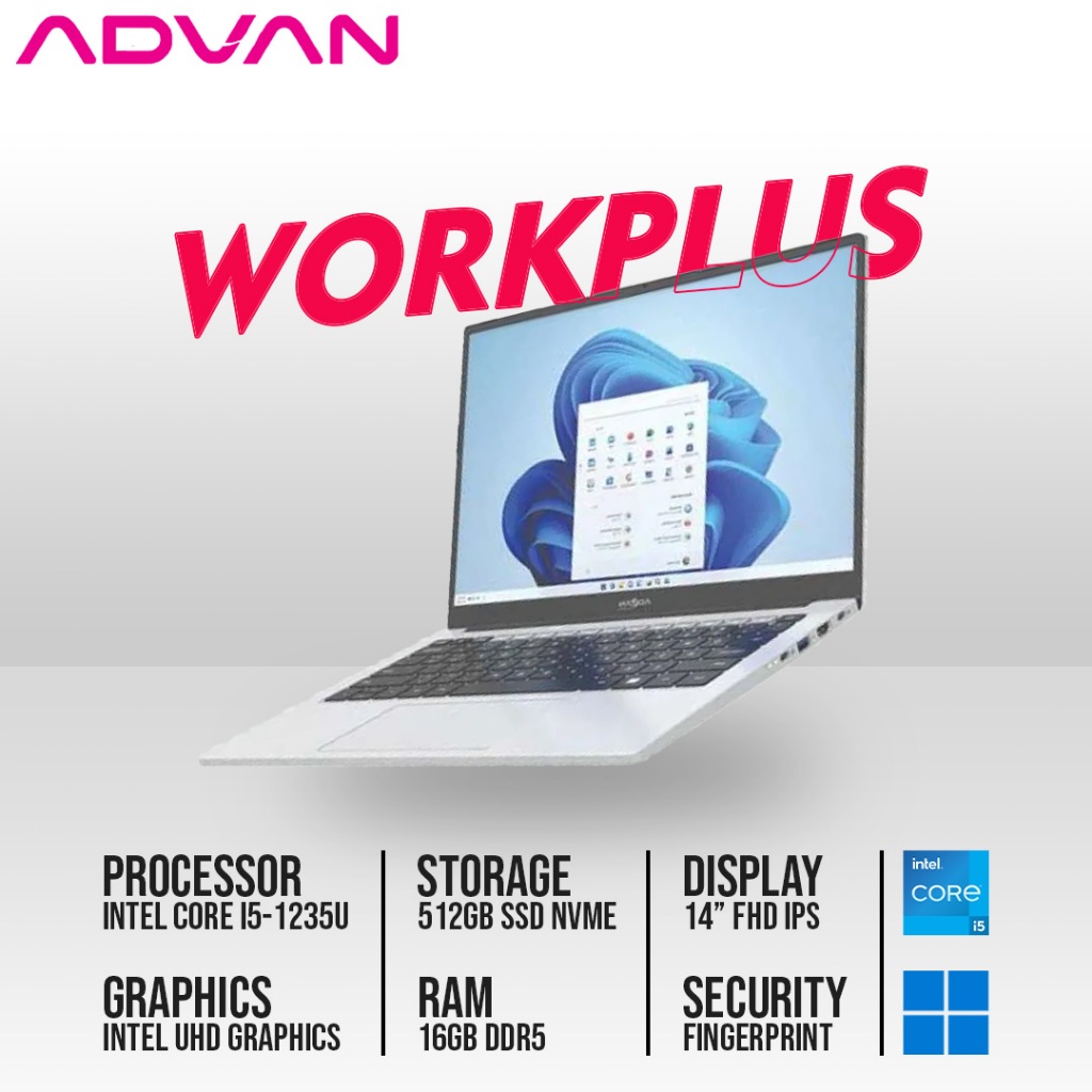 Jual Advan Workplus Intel Core i5 1235U 16/512GB W11 14Inch FHD IPS ...
