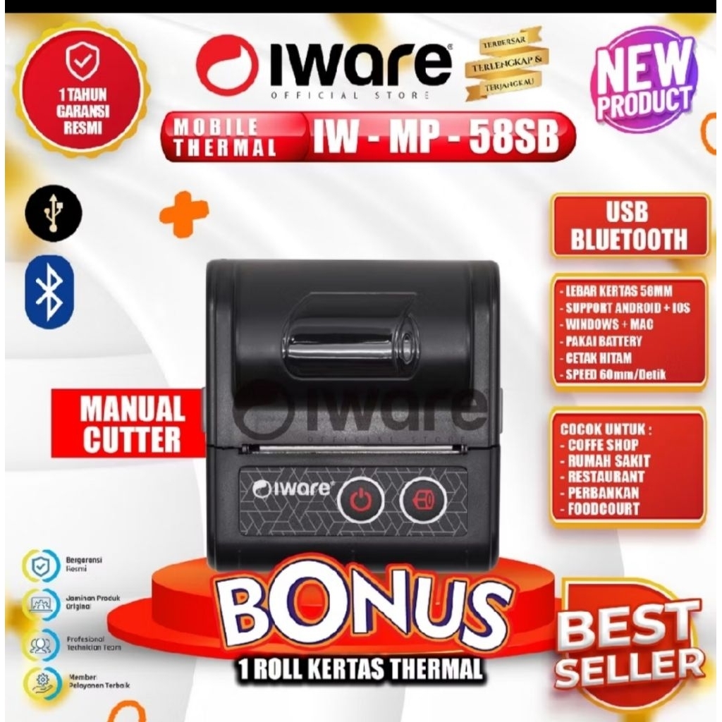Jual Printer Thermal Bluetooth Iware MP-58SB 58mm- Printer Portable ...