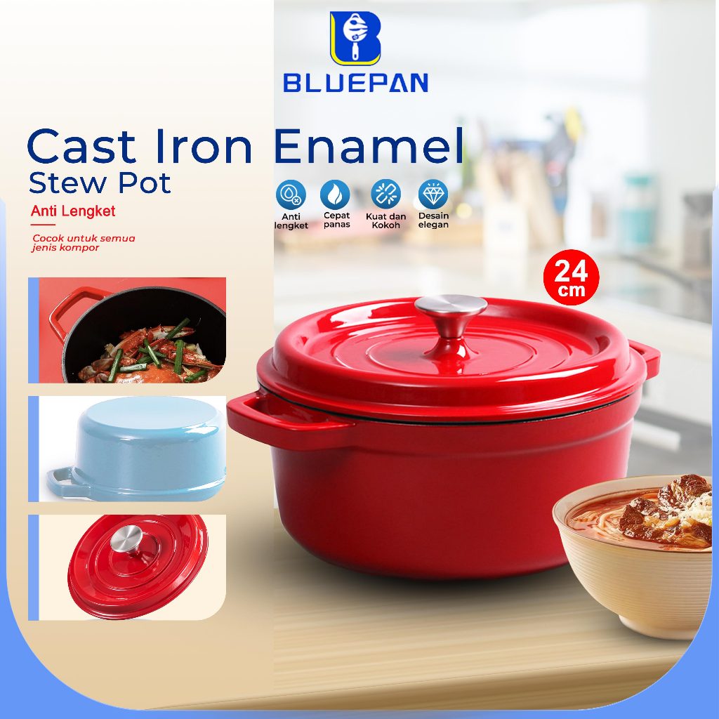 Jual Bluepan Panci Cast Iron Enamel – Panci Besi Cor Tahan Panas Cocok ...