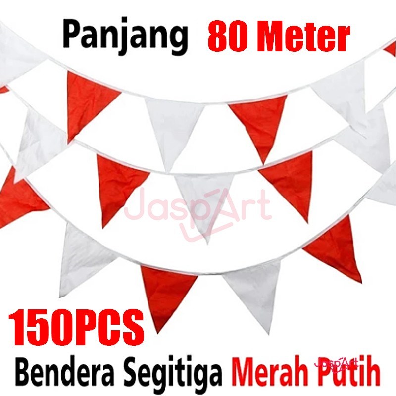 Jual 150pcs/80 Meter Bendera Kain Segitiga Merah Putih - Umbul-Umbul Bendera Segitiga Kain 65 ...