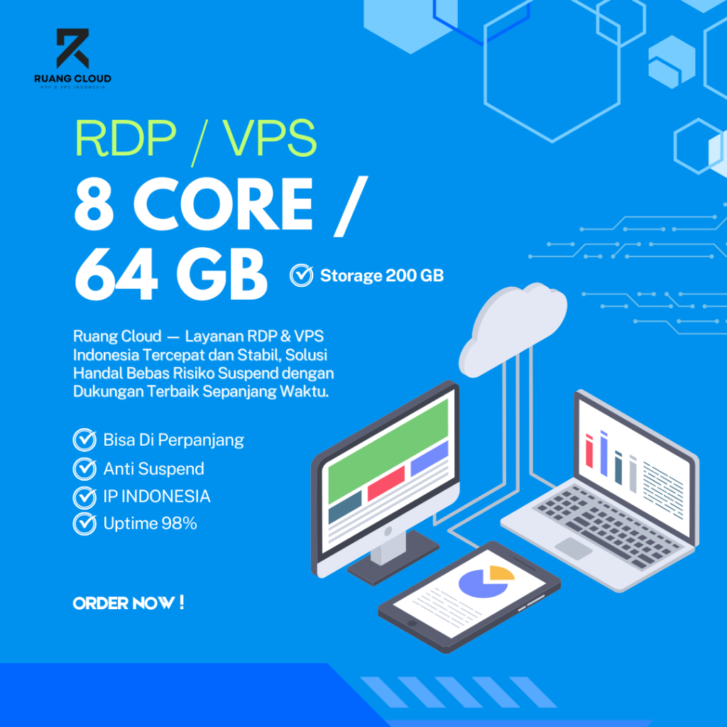 Jual RDP / VPS 8 CORE 64 GB RAM - IP INDONESIA ANTI SUSPEND FULL GARANSI - RUANG CLOUD | Shopee ...
