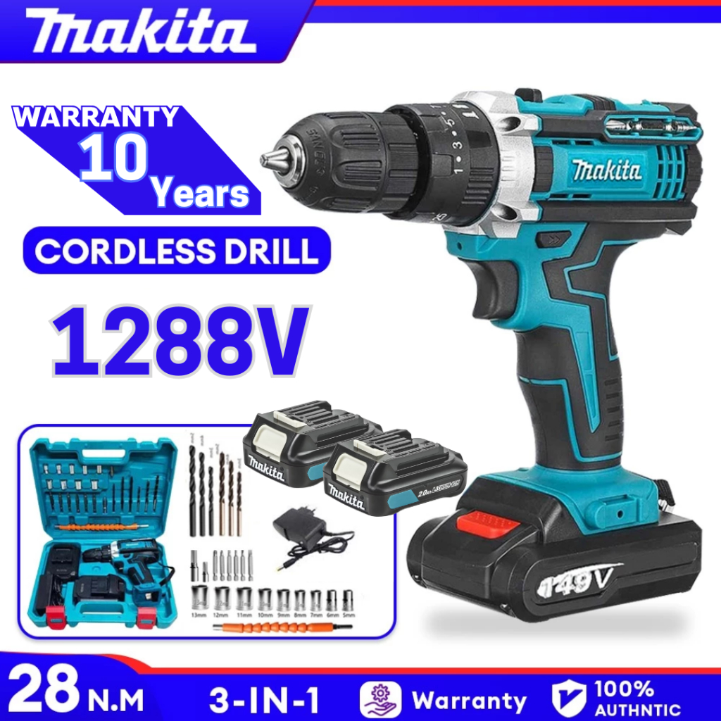 Jual MAKITA Bor Listrik 1288V Bor Impact baterai Cordless Untuk Besi ...