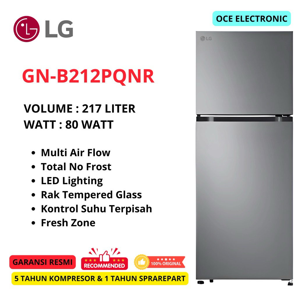 Jual KULKAS 2 PINTU LG GN-B212PQNR 217 LITER [GARANSI RESMI] | Shopee Indonesia