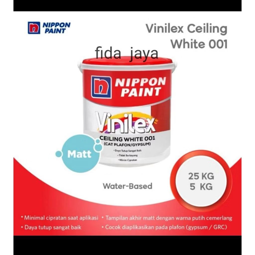 Jual cat tembok vinilex ceiling white 5 kg cat plafon & gypsum Nippon ...