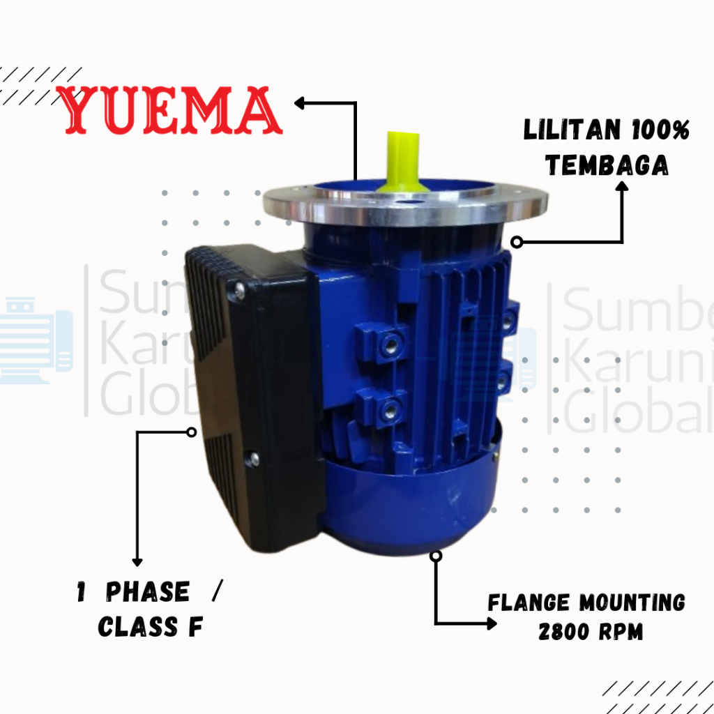 Jual Elektro motor Yuema Yal 2800 RPM Flange Mounting 1/4 HP 1/2 HP 3/4 HP 1 HP 1.5 HP 2 HP 3 HP ...