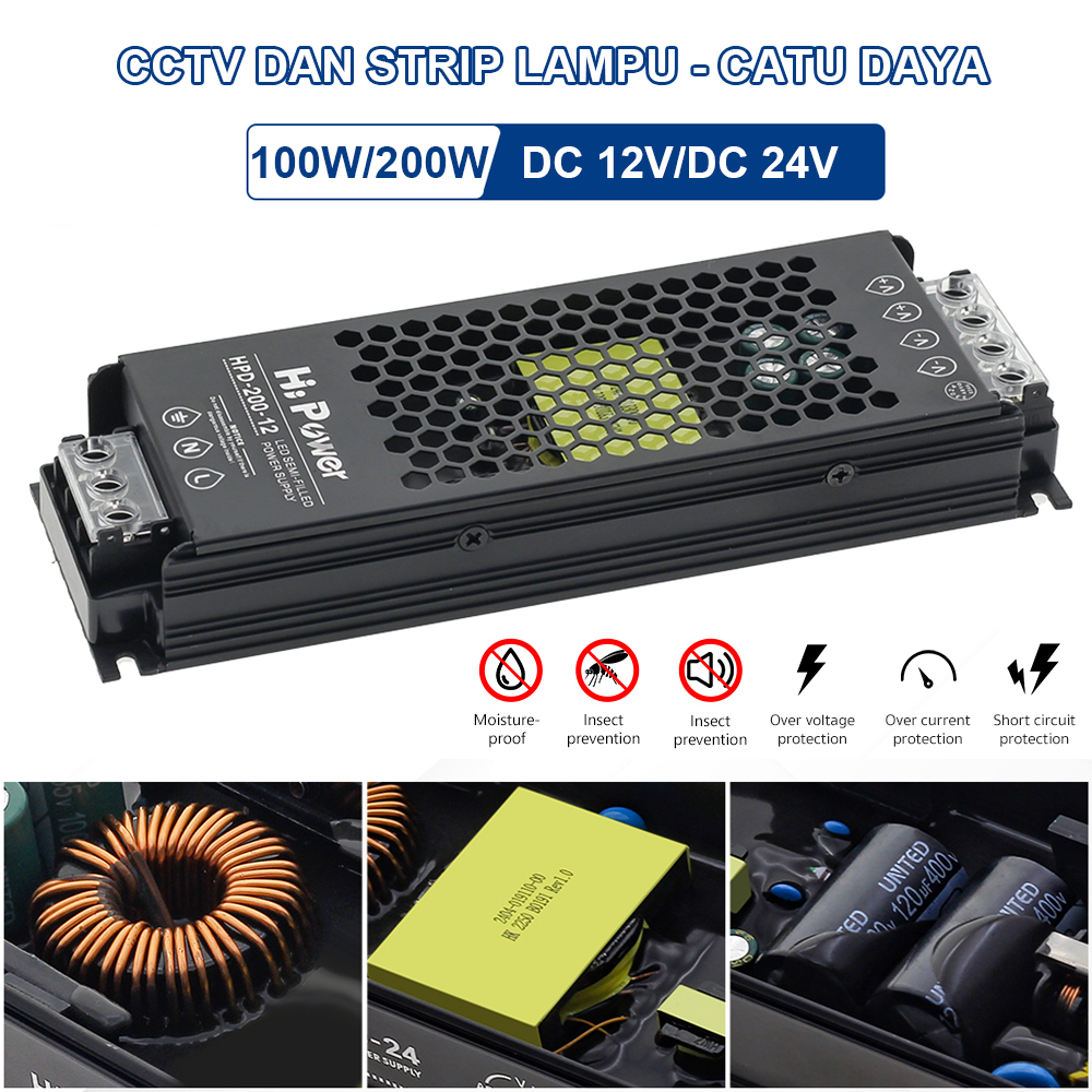 Jual Trafo LED Strip 100W/ 200W/300W 12V 24V Power Supply Slim Tipis AC ...