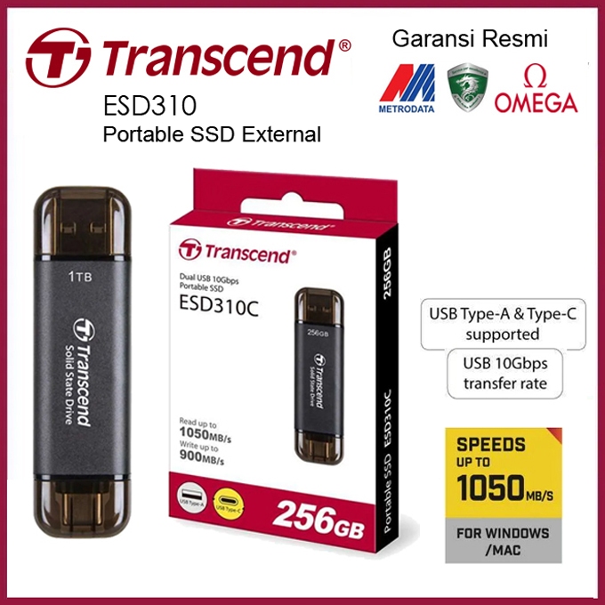 Jual Transcend External SSD ESD310C Portable SSD Dual USB 10Gbps | Shopee Indonesia