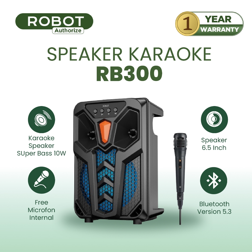 Jual Robot RB300 Speaker Karaoke Bluetooth 5.1 Free Microphone Super ...