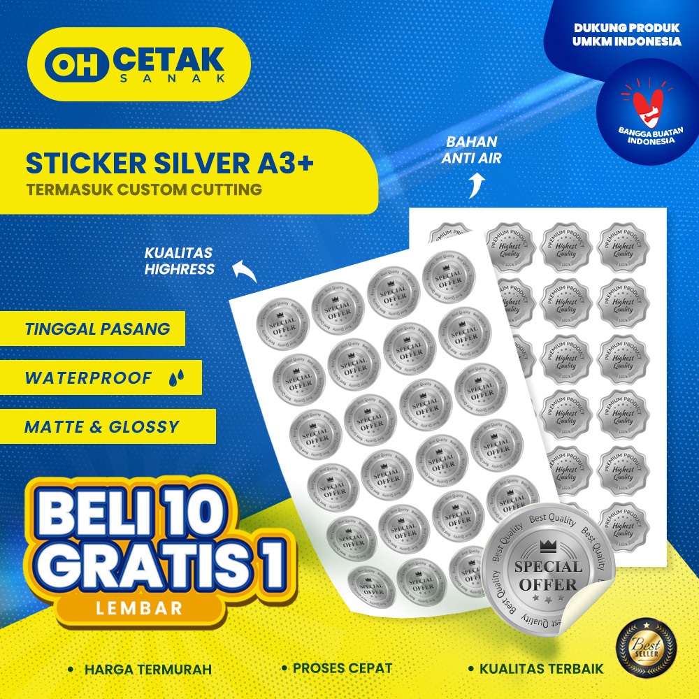 Jual Cetak Stiker Silver/ Print Sticker Label Metallic Silver / Gold A3 ...