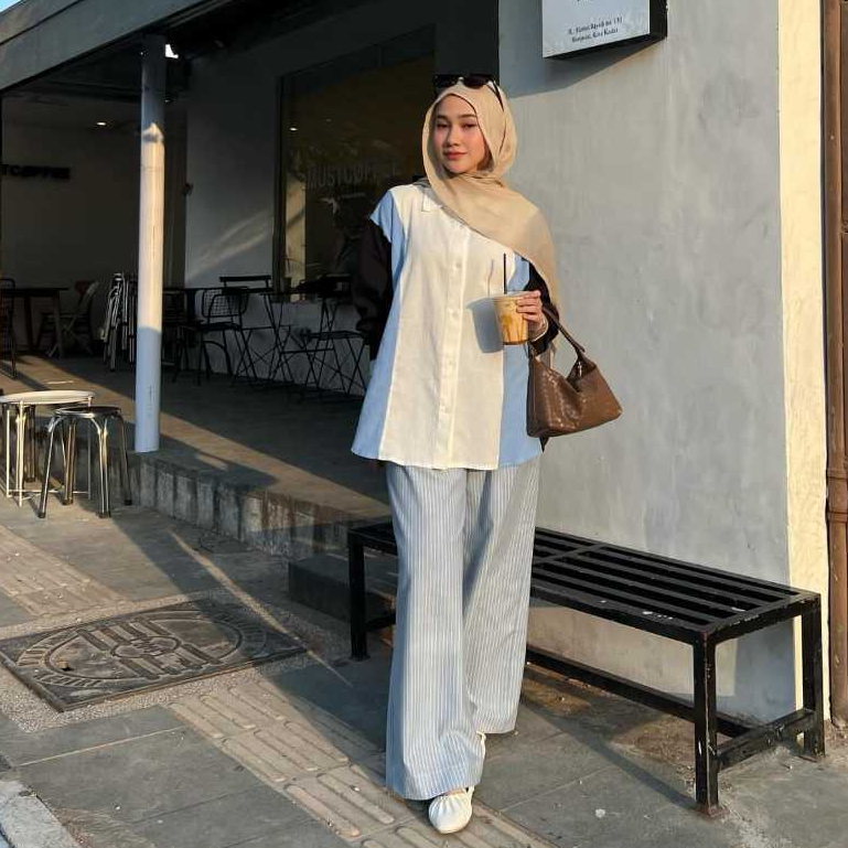 Jual Be.gracious-Mandy shirt / kemeja linen combi / kemeja wanita ...