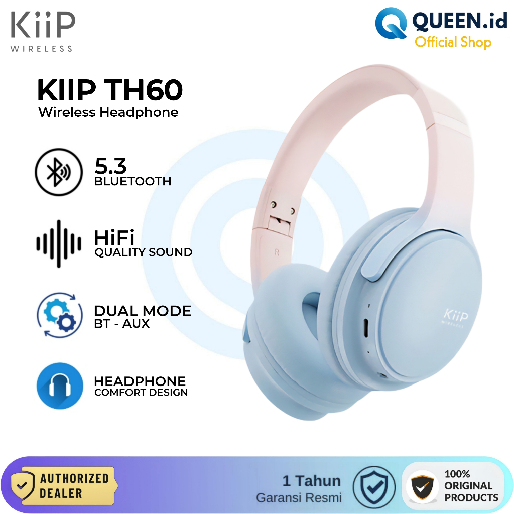 Jual KiiP TH60 Wireless Bluetooth Headset 5.3 Headphone Dual Mode Bass ...