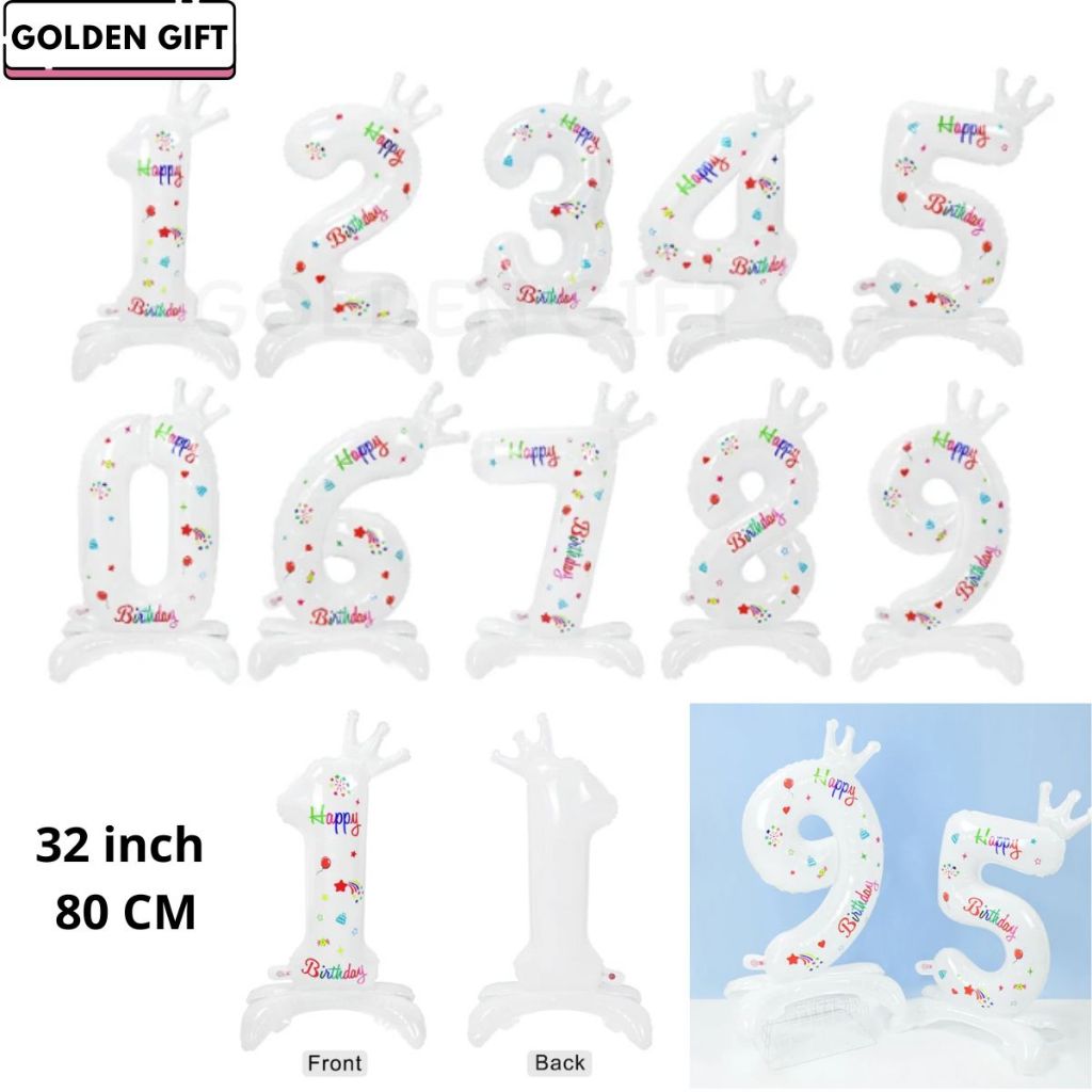 Jual Balon Foil Angka BESAR Standing MOTIF PUTIH - 80cm 32 Inch Putih ...