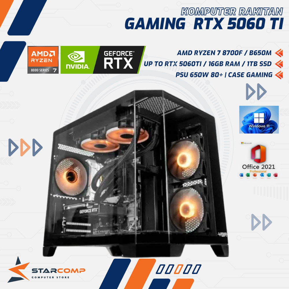 Jual PC RAKITAN RYZEN 7 8700F RTX 5060TI 16GB B650M RAM 32GB SSD 1TB NVME KOMPUTER GAMING ...