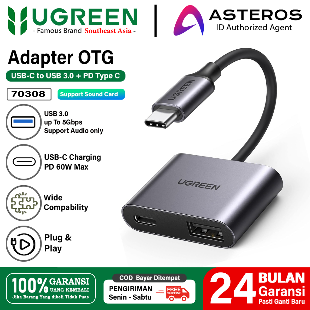 Jual UGREEN Adapter USB 3.0 + PD 60w Converter 2in1 FAst Charging ...