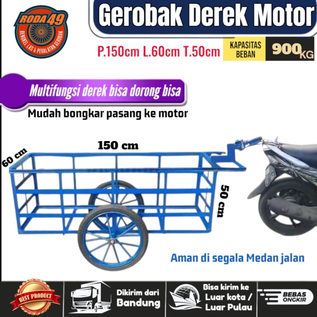 Jual Gerobak motor Gerobak derek Gerobak besi ukuran 150x60x50 cm ...