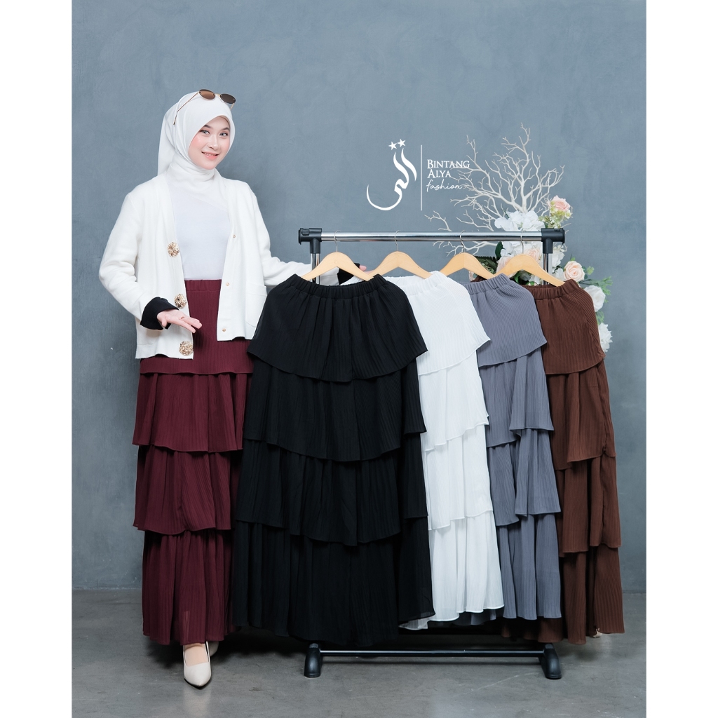 Jual Rok Plisket Ruffle Panjang Susun 4 Layer Ceruty Babydoll Plisket ...