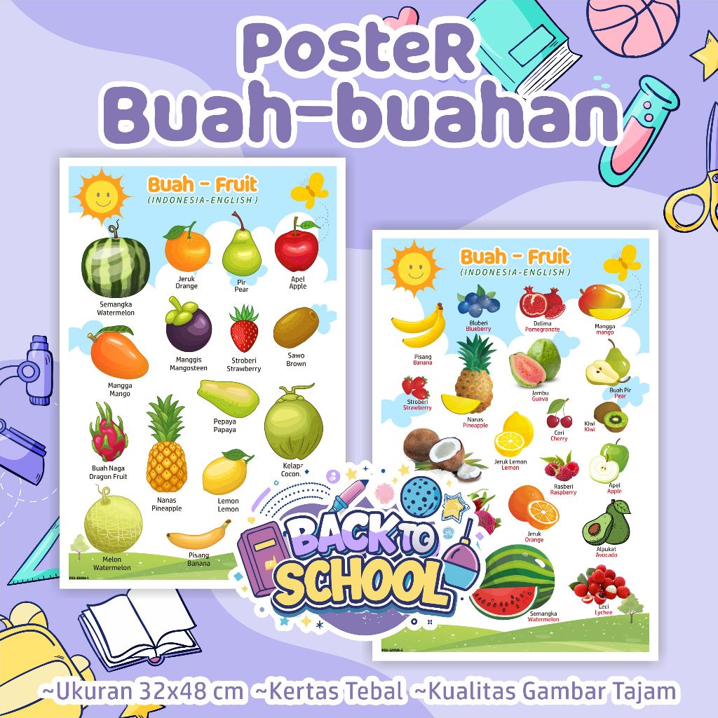 Jual Poster BUAH BUAHAN - Poster edukasi buah, fruits poster | Shopee ...