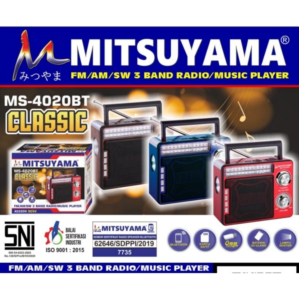 Jual Speaker Bluetooth Radio FM USB Senter Mitsuyama MS-4020BT Classic / Radio Classic AM SW FM ...