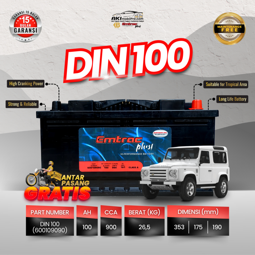 Jual AKI KERING MOBIL EMTRAC PLUS DIN100 (600109090) | Shopee Indonesia
