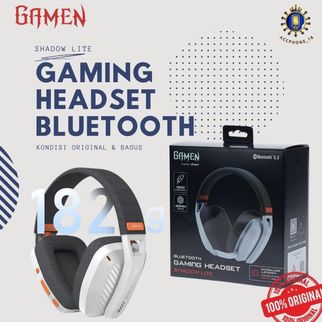 Jual GAMEN SHADOW LITE GAMING HEADSET BLUETOOTH 182G Ultra-Light 40mm ...