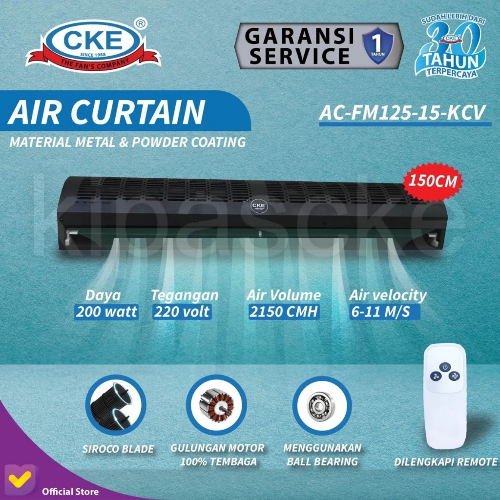 Jual CKE Air Curtain AC-FM125-15-KCV ukuran 150 CM / 1.5 Meter Tirai Udara with Remote AC Angin ...