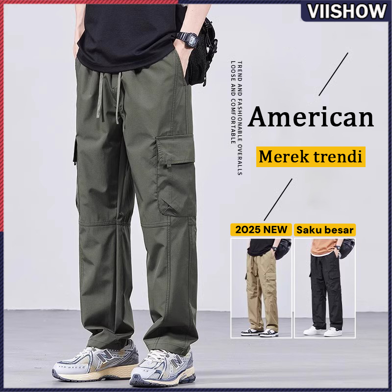Jual Celana Cargo Panjang Pria Fashion Korean style Cargo Pants Pria Gombrang Original Longgar ...