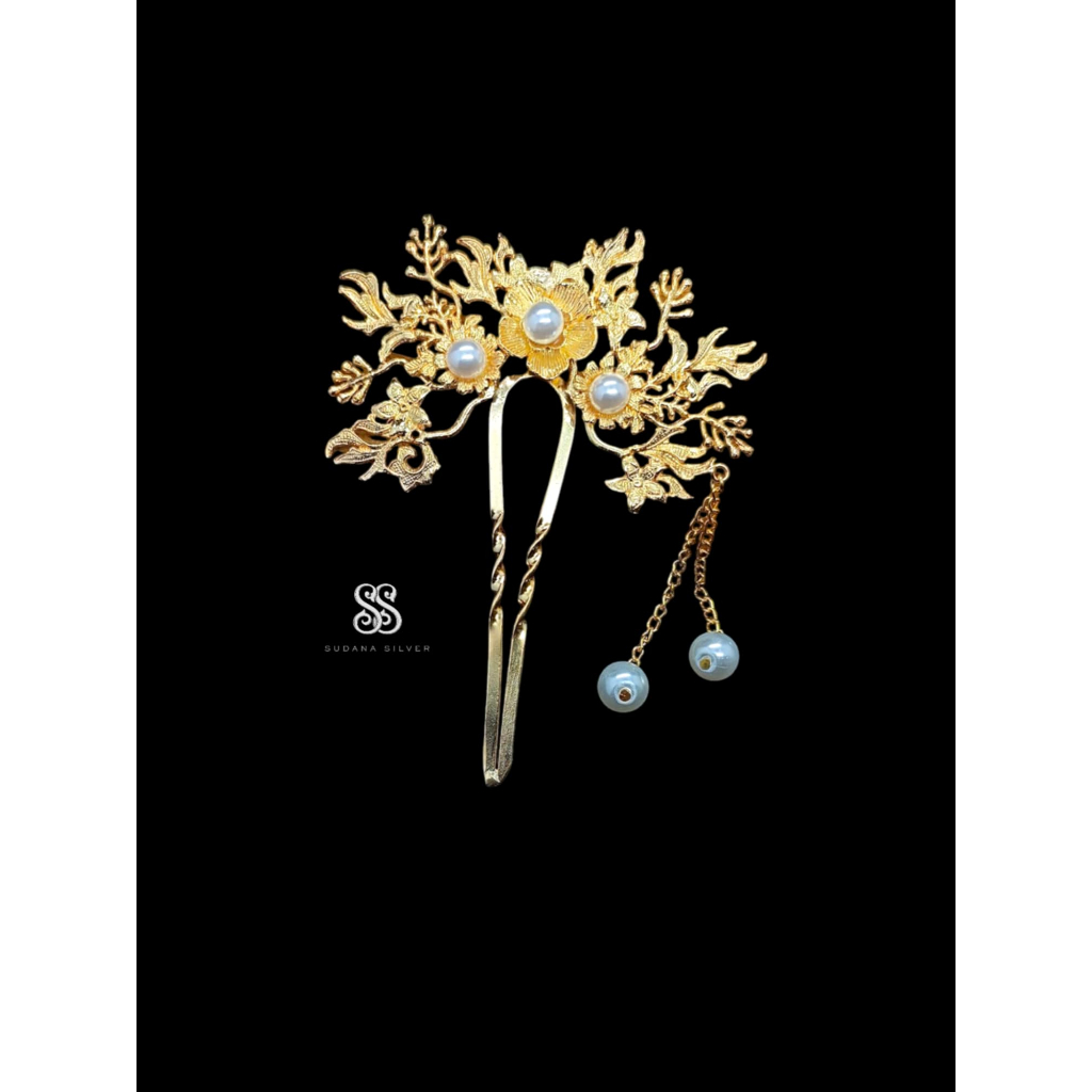 Jual Cucuk Rambut Tusuk Konde Kumara Mutiara Alpaka Gold Plated ...