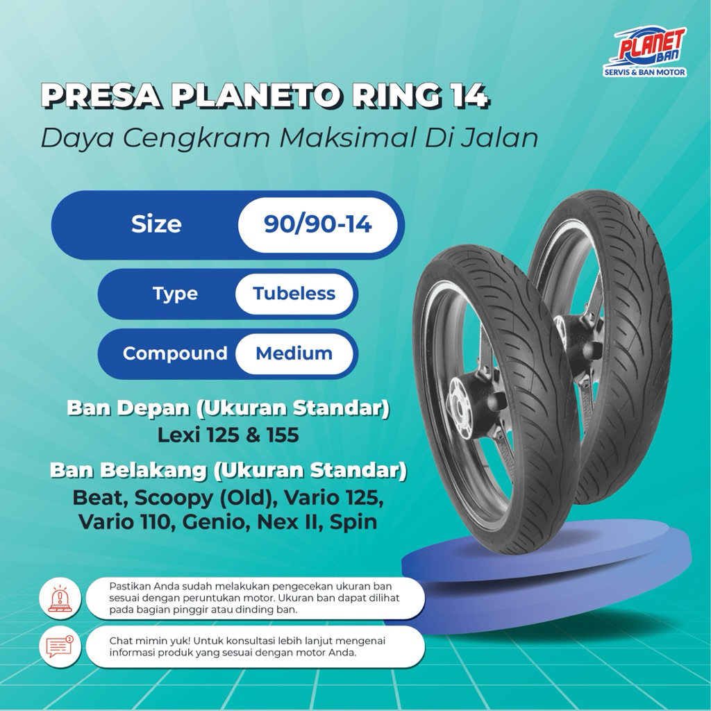 Jual Ban Motor Ring 14 - 90/90 Presa Planeto TUBELESS (Ban Motor Lexi 125, Lexi 155, Beat ...