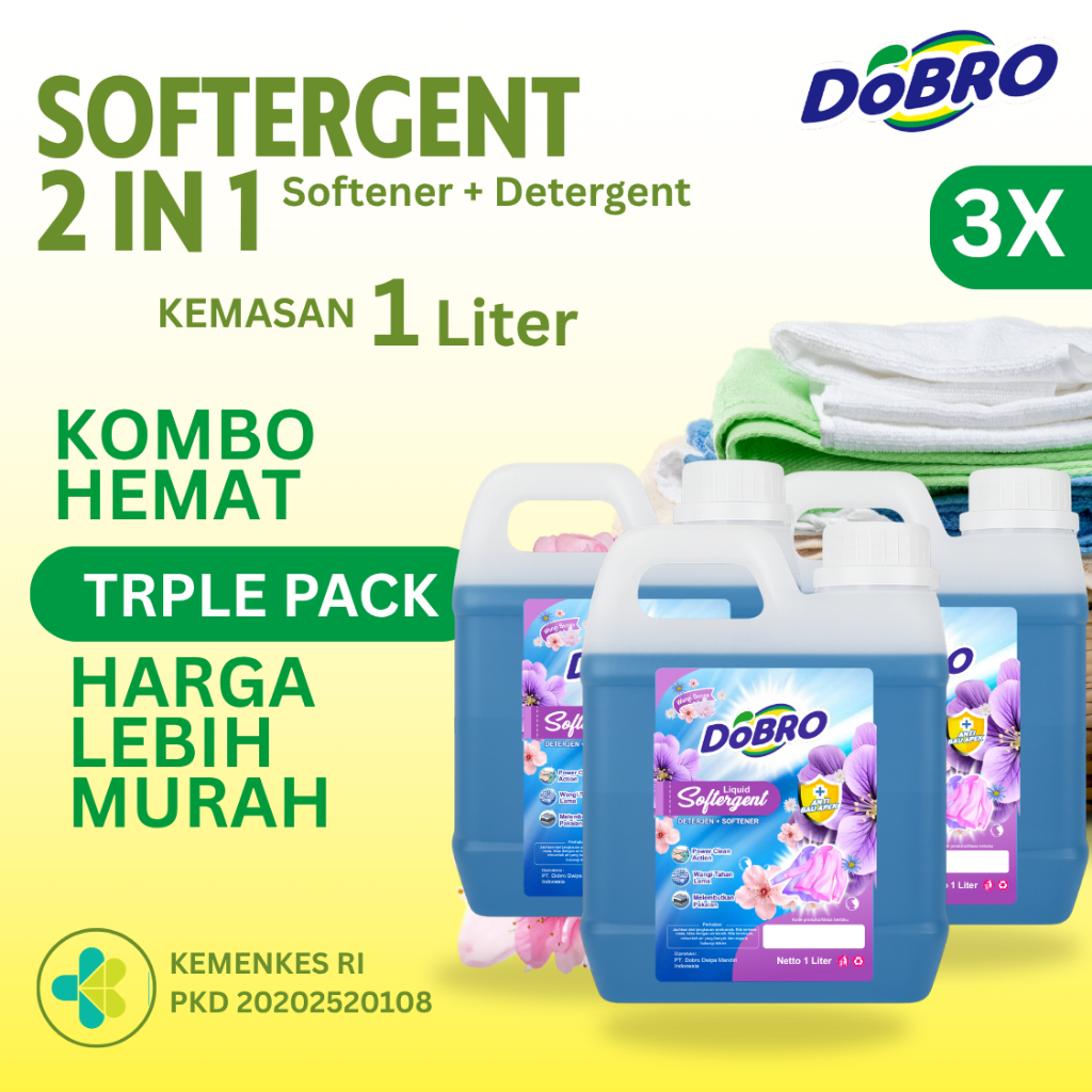 Jual 3X DoBRO Softergent Cair Jerigen 1000 ML - Softener & Detergent ...