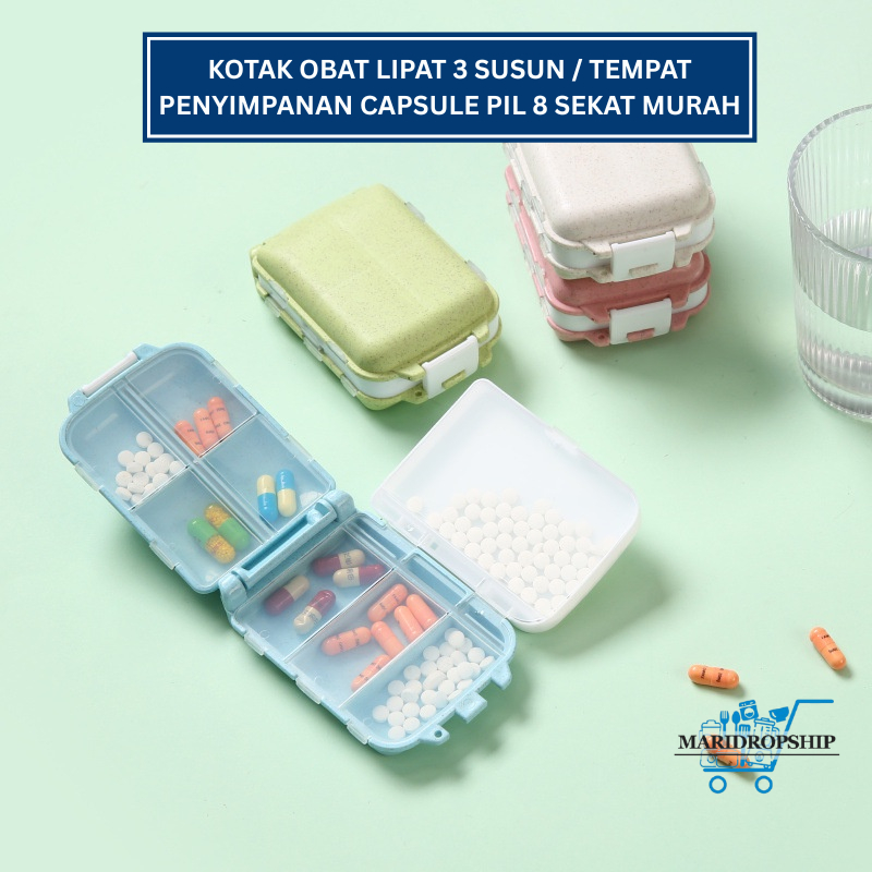 Jual KOTAK OBAT LIPAT 3 SUSUN / TEMPAT PENYIMPANAN CAPSULE PIL 8 SEKAT ...