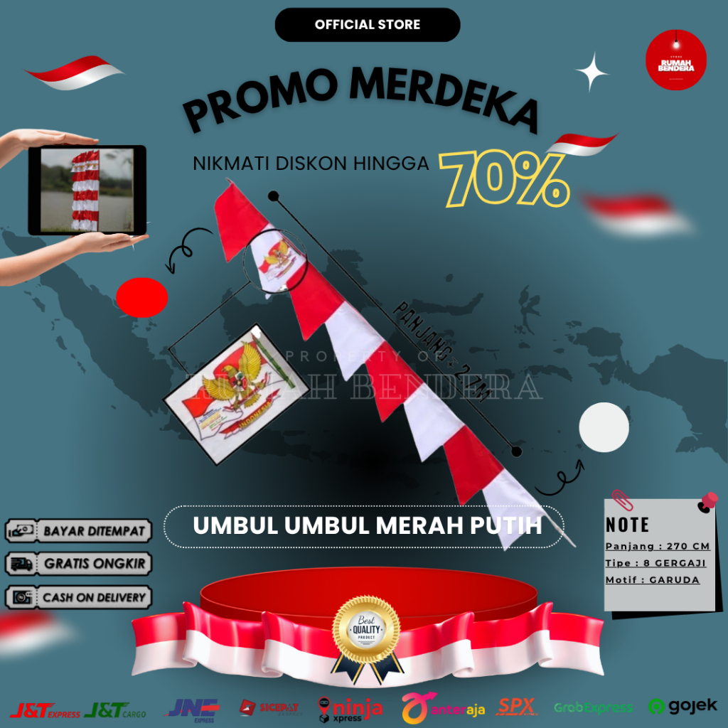 Jual Bendera Umbul Umbul Garuda 3 Meter | 8 Mata Gergaji | Warna Merah Putih | Shopee Indonesia